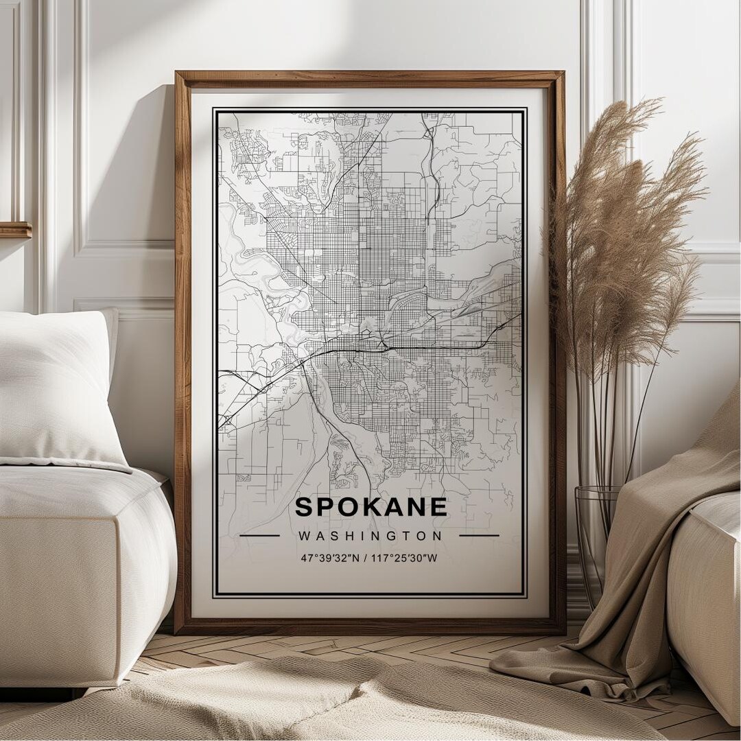Spokane Washington Map Art Print Poster - Washington Travel Gift ...