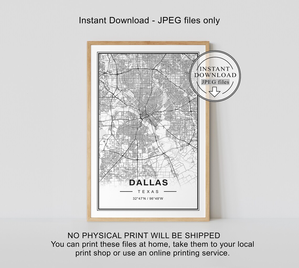 Dallas Map Dallas Map Print Dallas Digital Map Dallas Map | Etsy