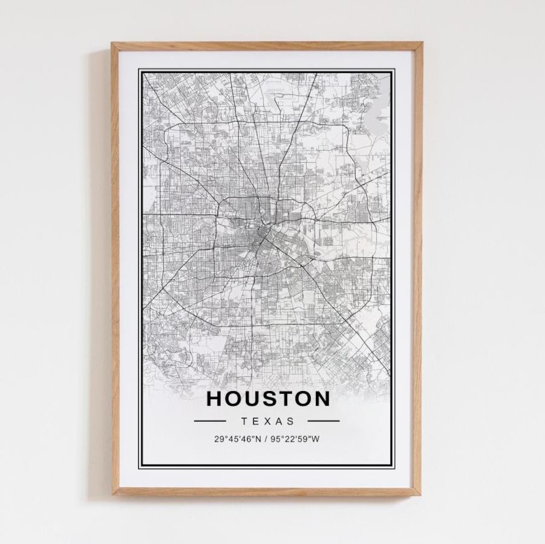Houston Map Art Print Poster - Houston Texas Travel Wall Art Decor ...