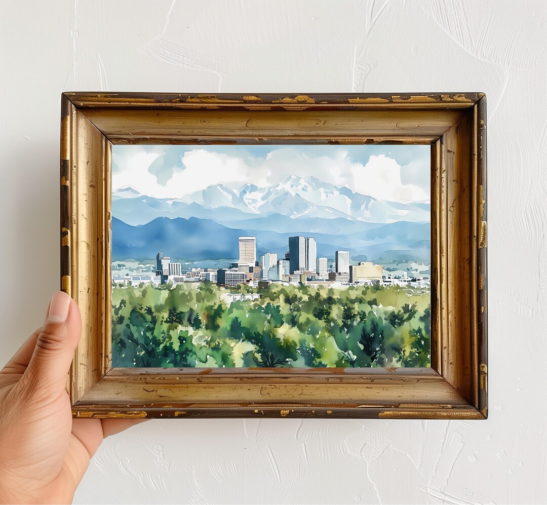 Denver Skyline Watercolor Print, Colorado Mountain Art, Downtown ...