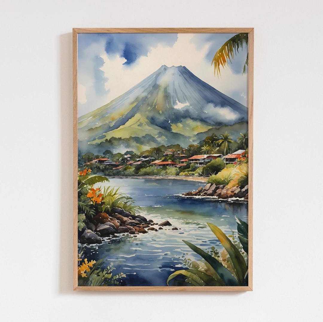 Costa Rica Arenal Watercolor Painting - Arenal Volcano Travel Poster ...