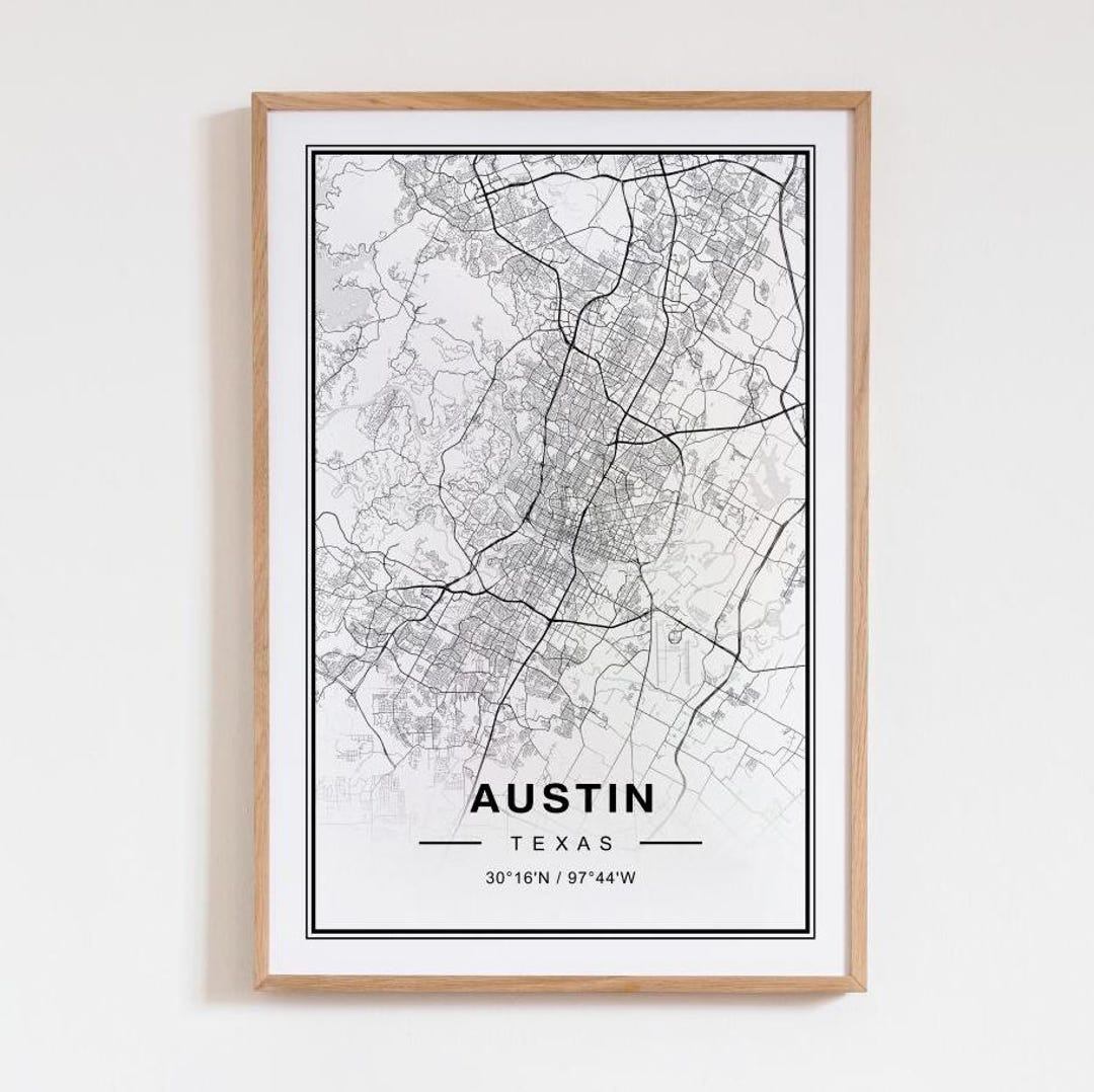 Austin Map Art Print Poster, Austin Texas Travel Wall Art Decor, Austin ...