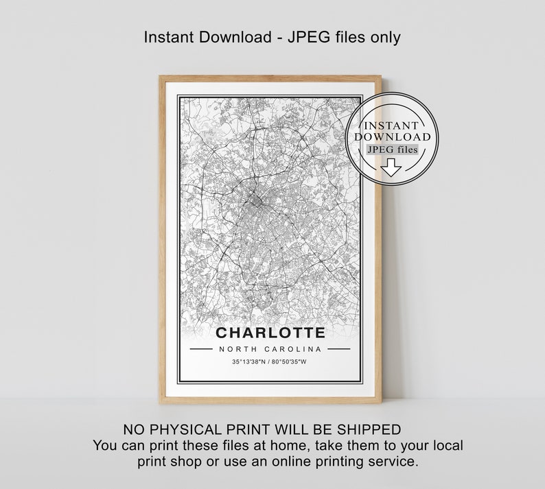 Charlotte Map Charlotte Map Print Charlotte Print Charlotte - Etsy