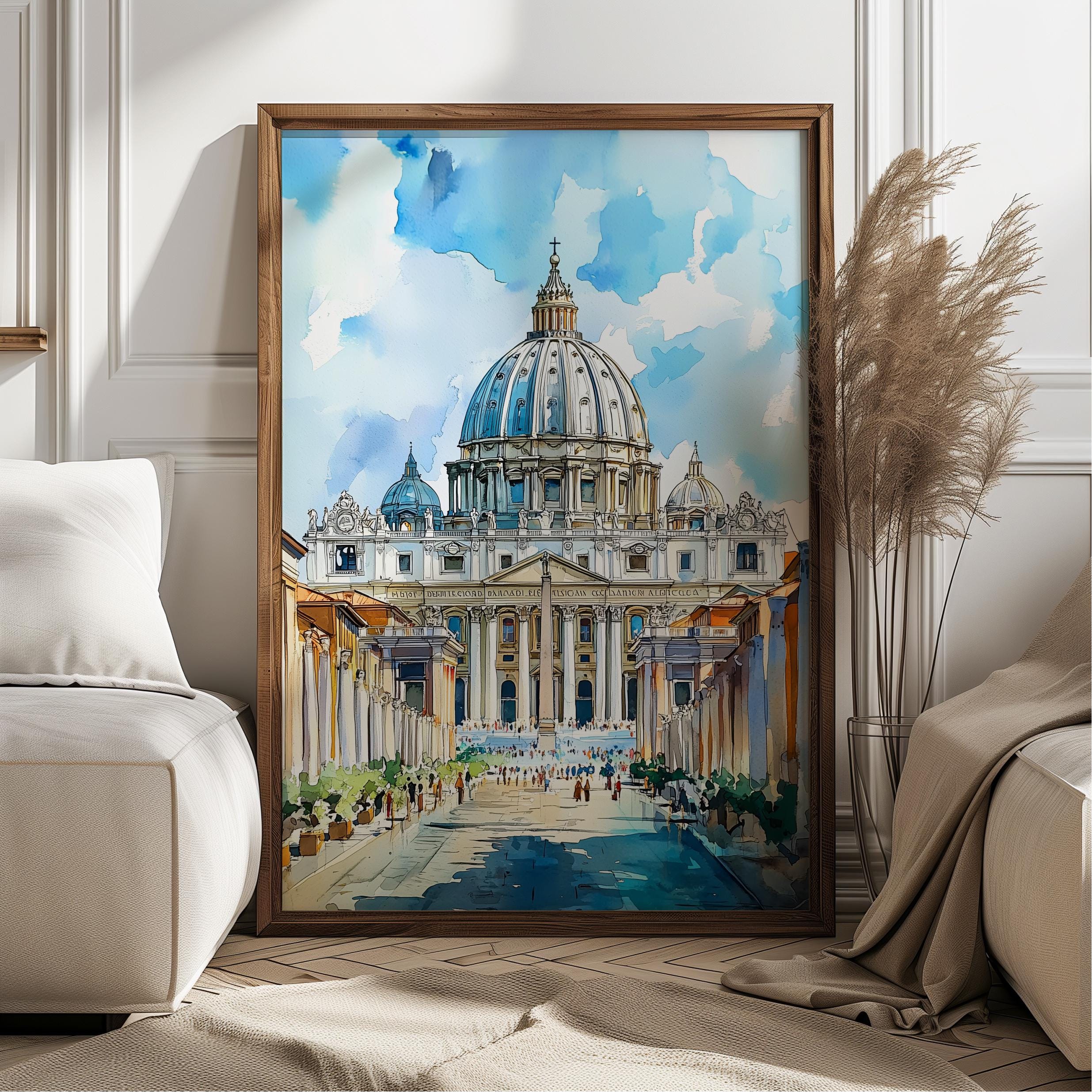 St Peters Basilica Rome Vatican Watercolor Art Print Poster - Vatican ...