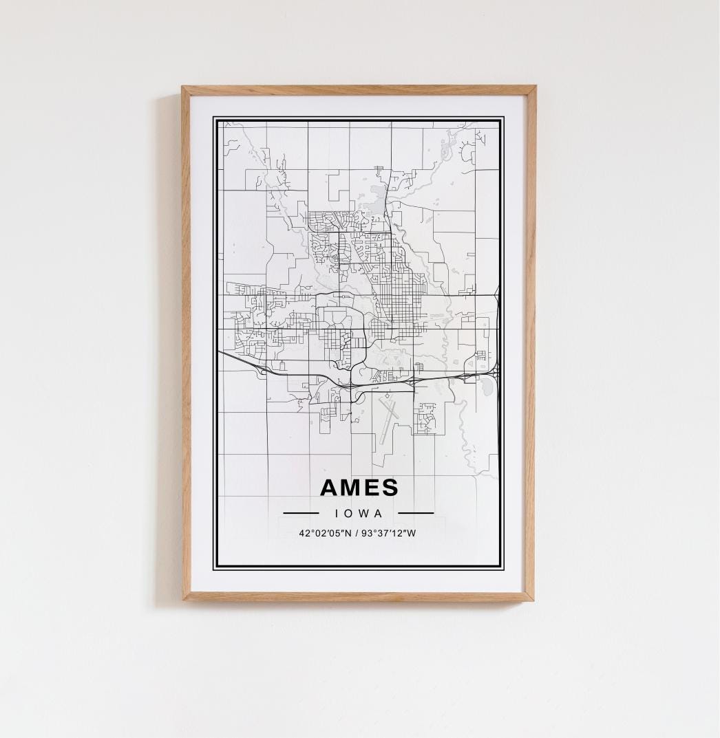 Ames Iowa Map Art Print Poster - Iowa Travel Gift Keepsake, Ames IA ...