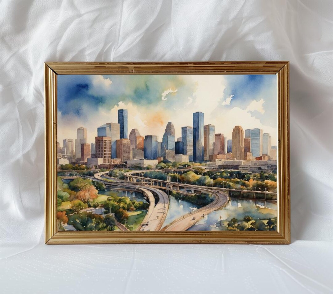 Houston Skyline Art Print - Watercolor Texas Poster - Houston Travel ...
