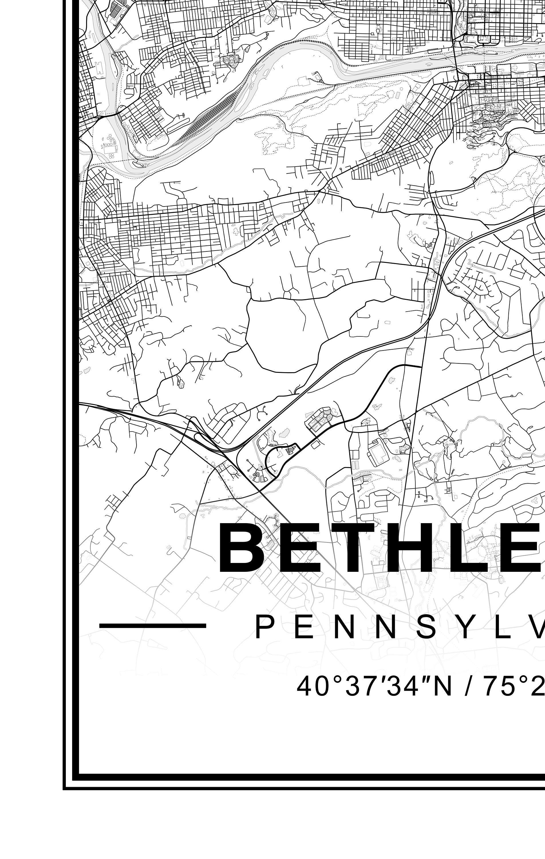 Mapa de Belén Mapa de Belén Pensilvania Mapa de Belén PA - Etsy México