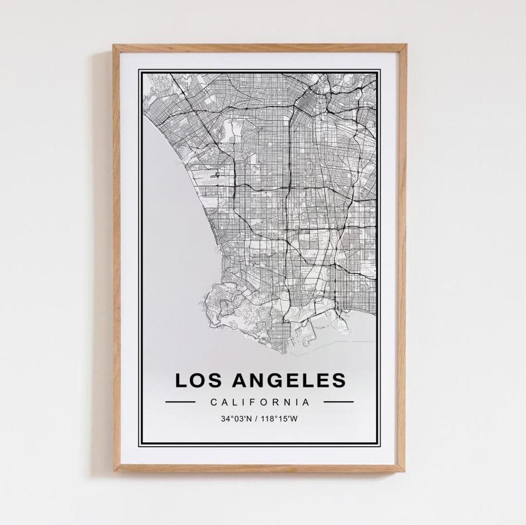 Los Angeles Map Art Print Poster - California Travel Wall Art Decor, LA ...