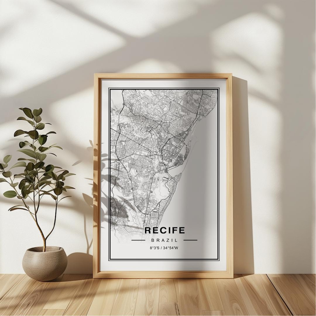 Recife Brazil Map Art Print Poster - Brazil Travel Gift Keepsake ...