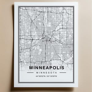 Minneapolis Minnesota Map Art Print Poster - Minnesota Travel Gift ...