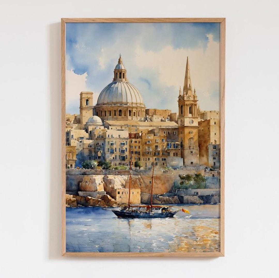 Valletta Watercolor Painting Art Print - Malta Wall Art - Europe Travel ...