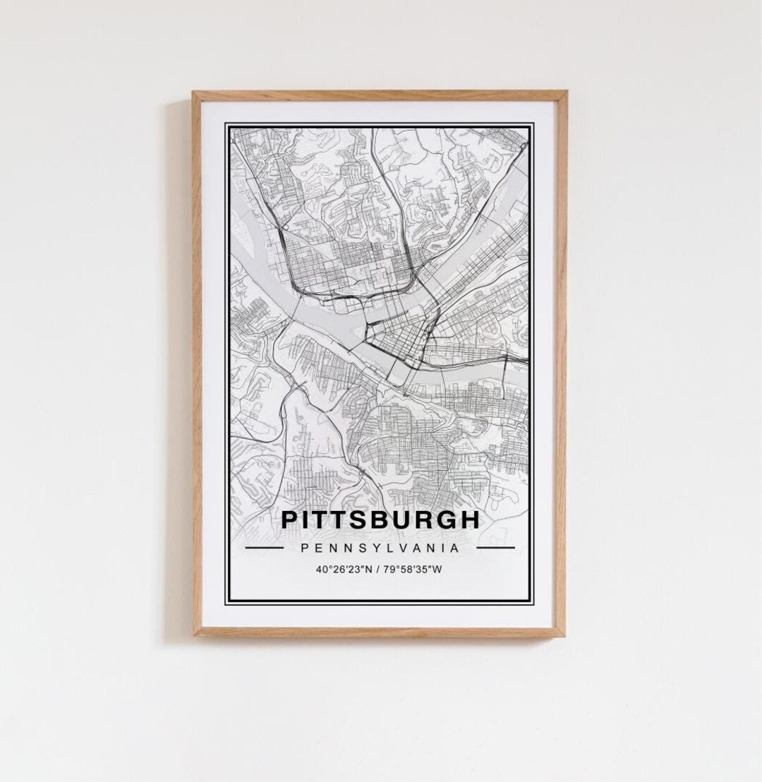 Minimalist Pittsburgh Map Art Print, Pennsylvania City Decor, Modern ...