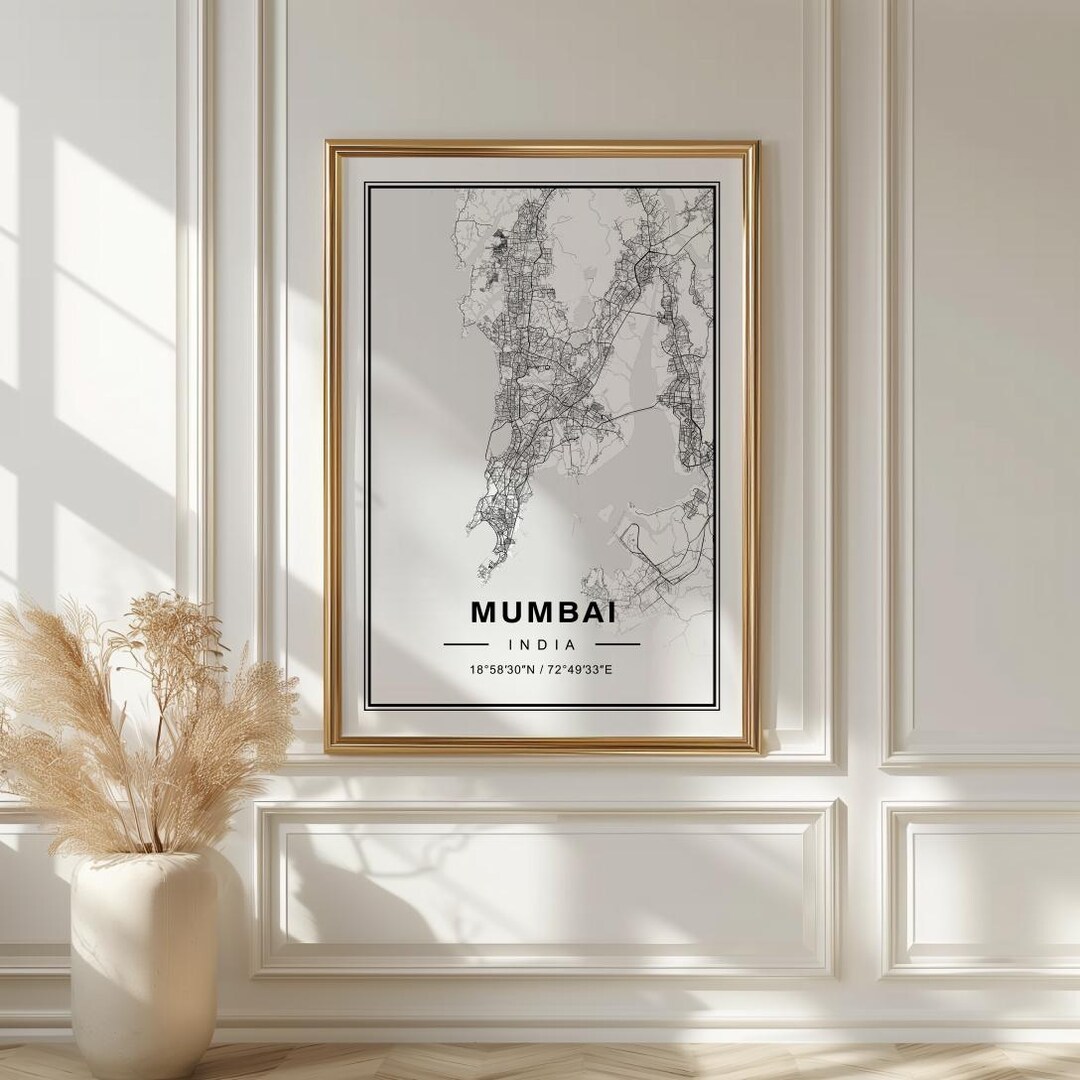 Mumbai India Map Art Print Poster - India Travel Gift Keepsake, Mumbai ...