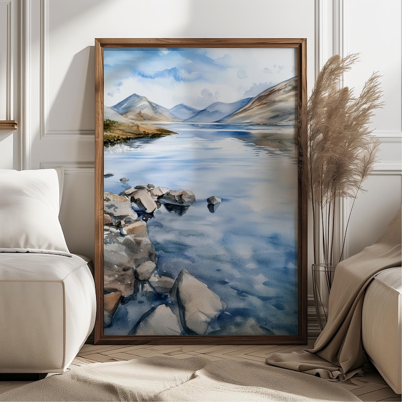Wast Water Lake District Watercolor Print, Tranquil Mountain Landscape ...