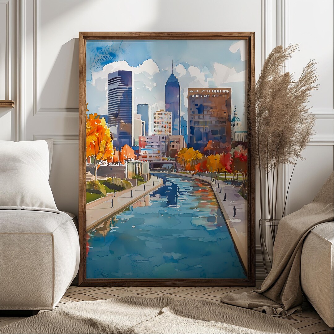 Indianapolis Watercolor Skyline Print, Cityscape Wall Art, Fall Urban ...