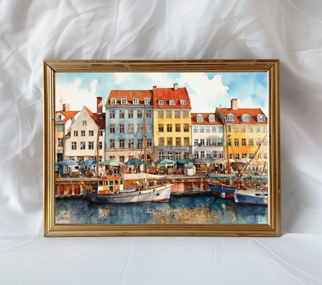Copenhagen Nyhavn Watercolor Art Print Poster - Denmark Travel Wall Art ...