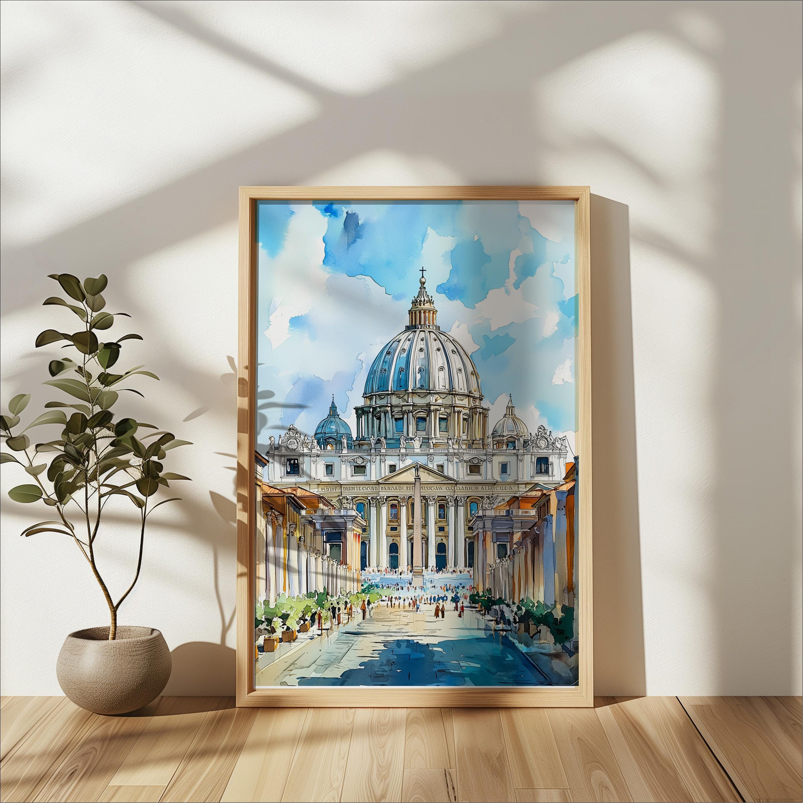 St Peters Basilica Rome Vatican Watercolor Art Print Poster - Vatican ...