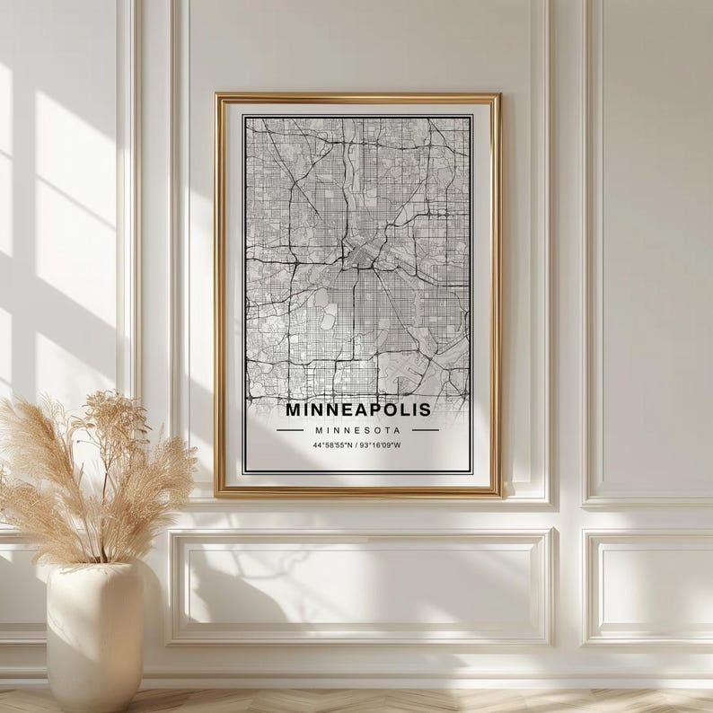 Minneapolis Minnesota Map Art Print Poster - Minnesota Travel Gift ...