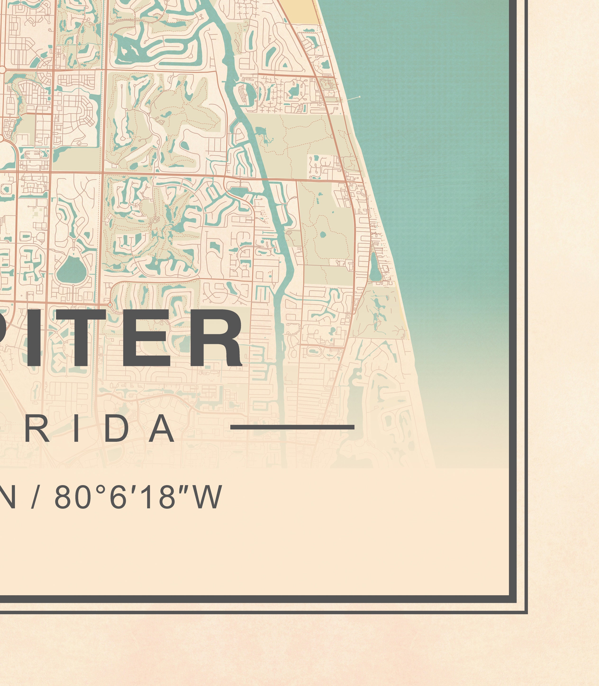 Jupiter Map Jupiter Florida Map Vintage Jupiter Map Vintage | Etsy