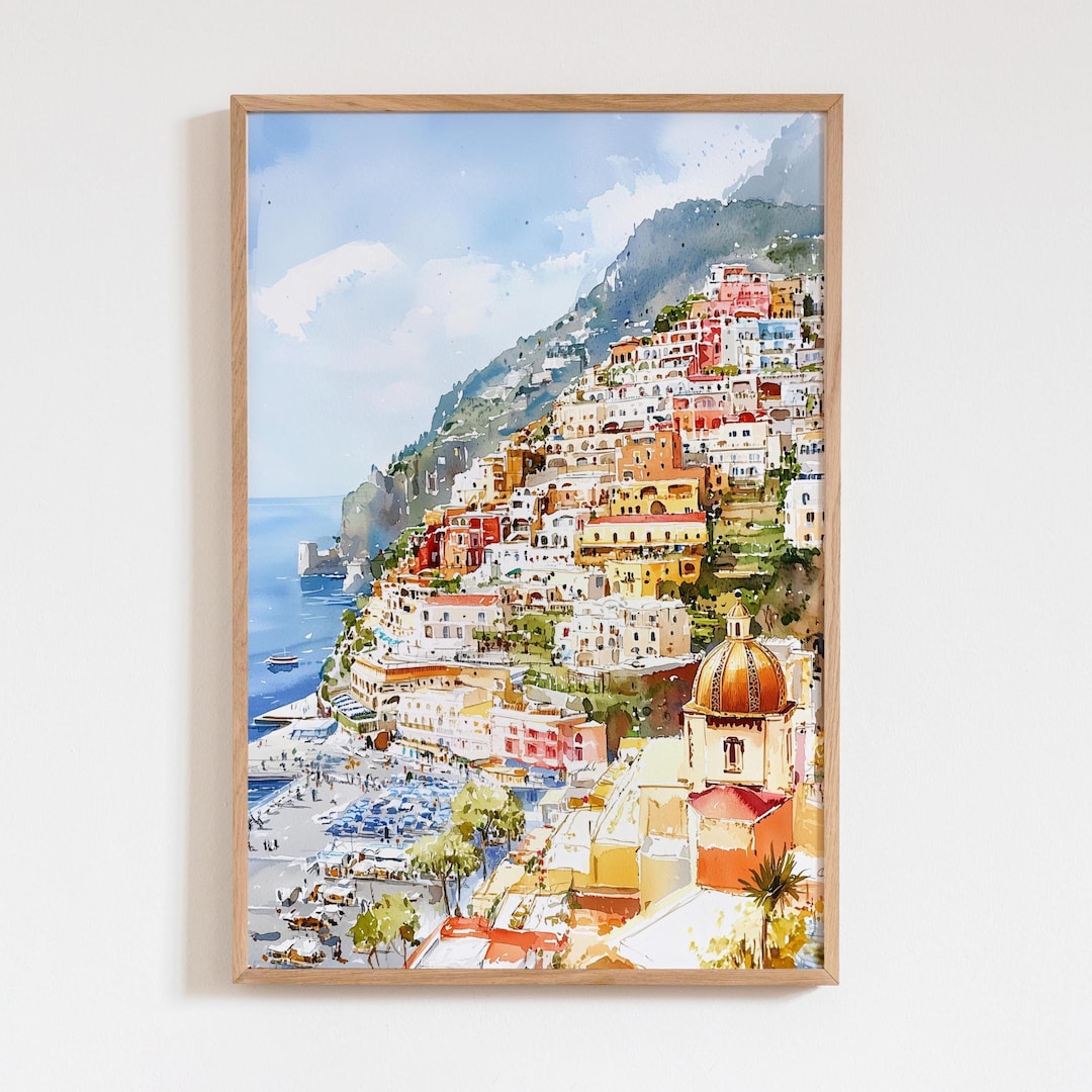 Positano Italy Watercolor Print, Amalfi Coast Wall Art, Italian Summer ...