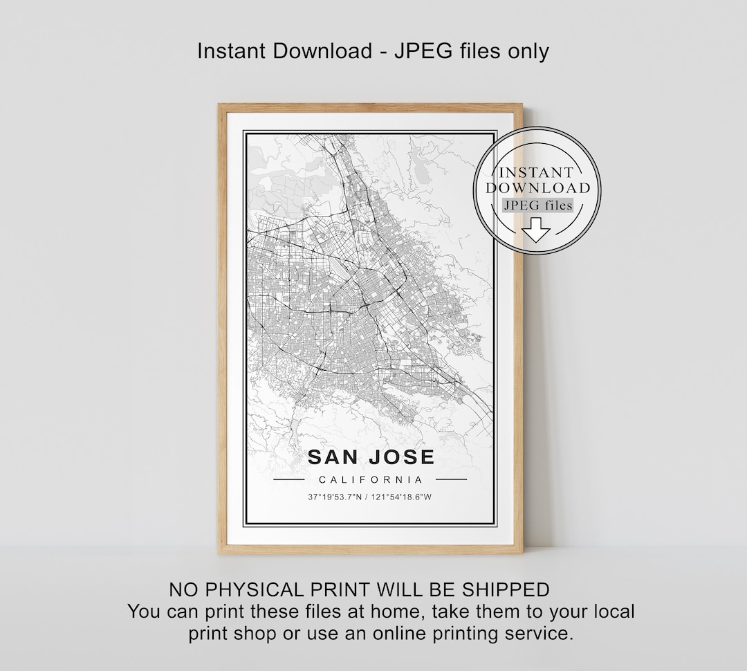 San Jose Map, San Jose Map Print, San Jose Print, San Jose Map Poster ...