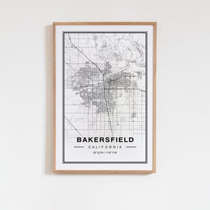Bakersfield Map Art Print - Travel Poster of Bakersfield CA ...