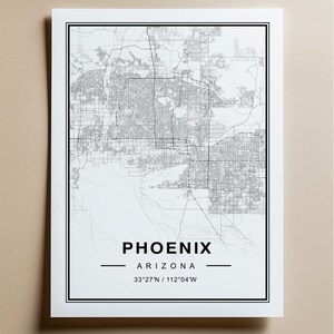 Phoenix Map Art Print Poster - Phoenix Arizona Travel Wall Art Decor ...