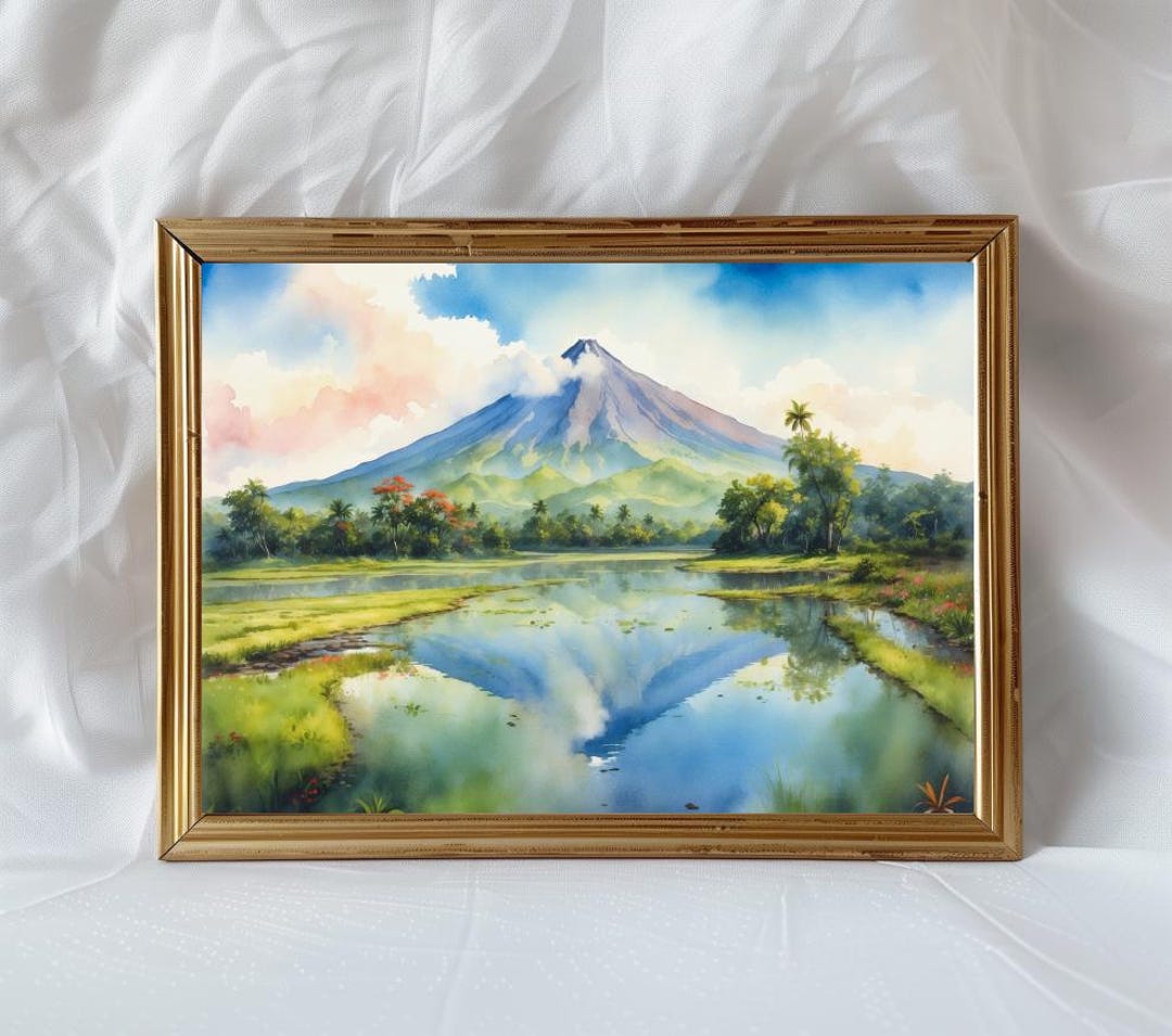 Philippines Mayon Volcano Watercolor Art Poster - Philippines Wall Art ...