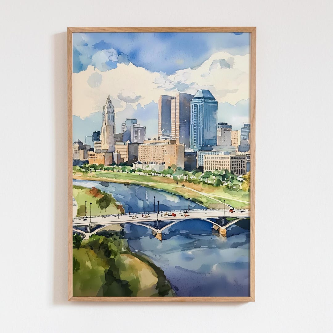 Columbus Ohio Skyline Art Print, Watercolor Cityscape Wall Art ...