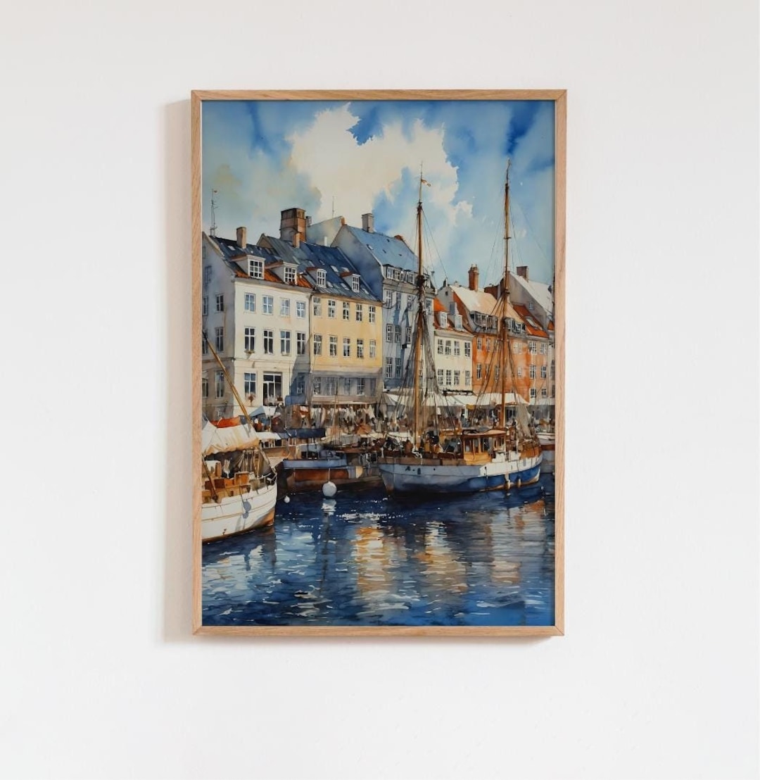 Copenhagen Nyhavn Watercolor Art Print Poster - Denmark Travel Wall Art ...