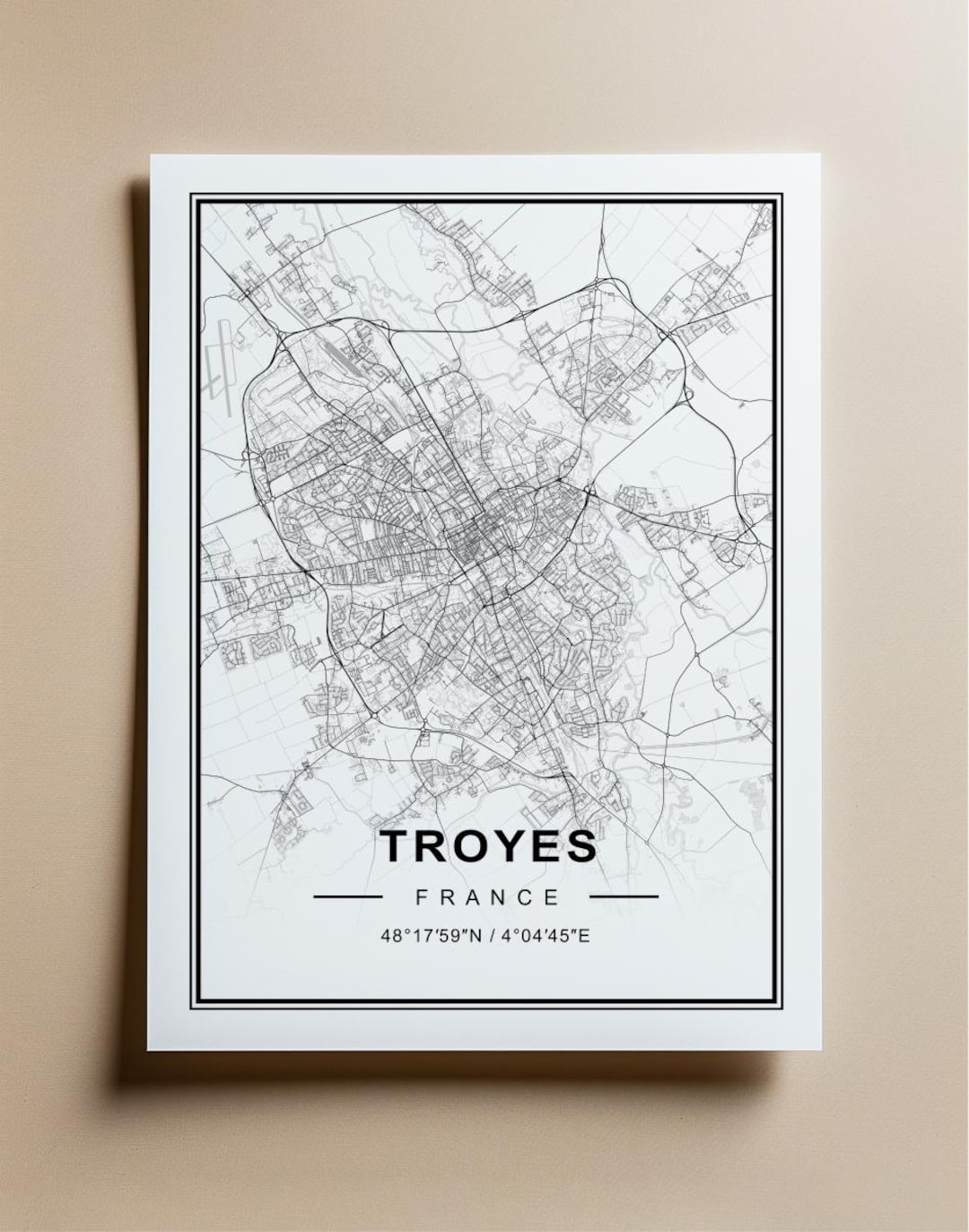 Troyes France Map Art Print Poster - France Travel Gift Keepsake ...