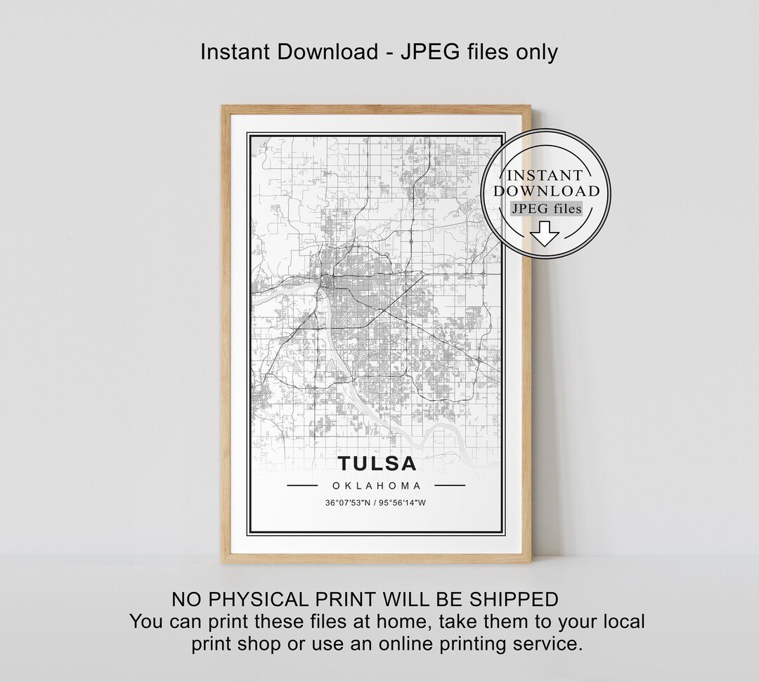 Mapa de Tulsa, Impresión de mapa de Tulsa, Impresión de Tulsa, Cartel ...