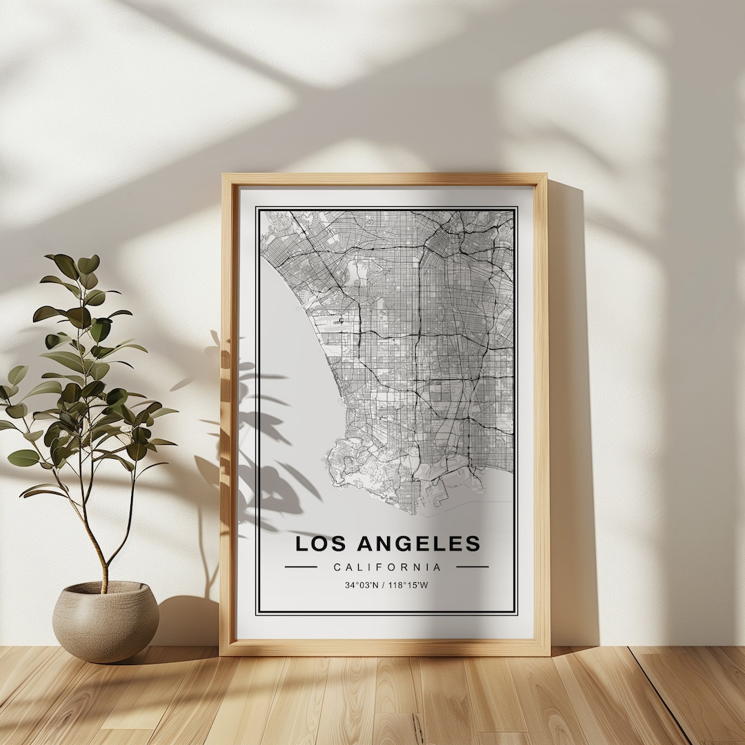Los Angeles Map Art - Modern LA Map Print for Home Decor and Wall Art ...