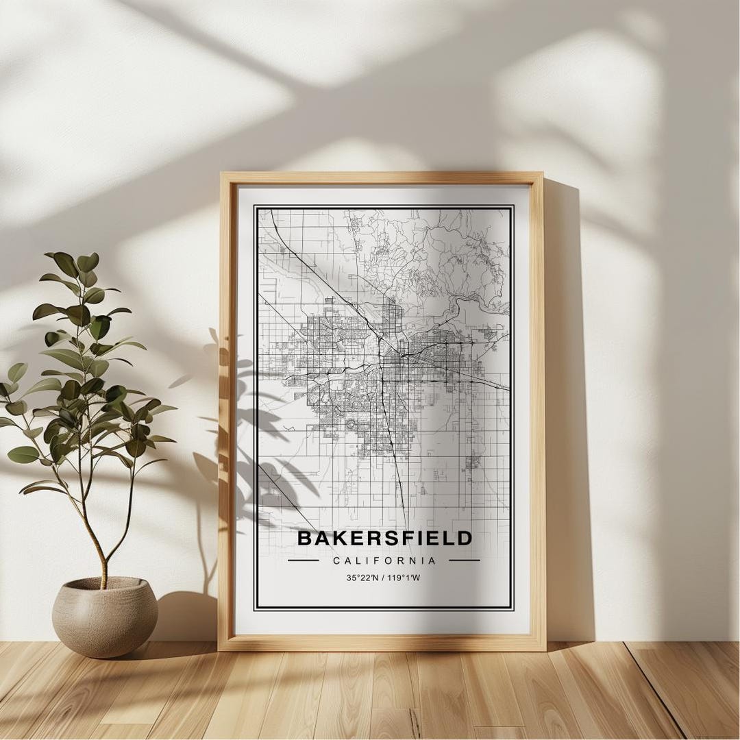 Bakersfield California Map Art Print Poster - California Travel Gift Keepsake, Bakersfield CA ...