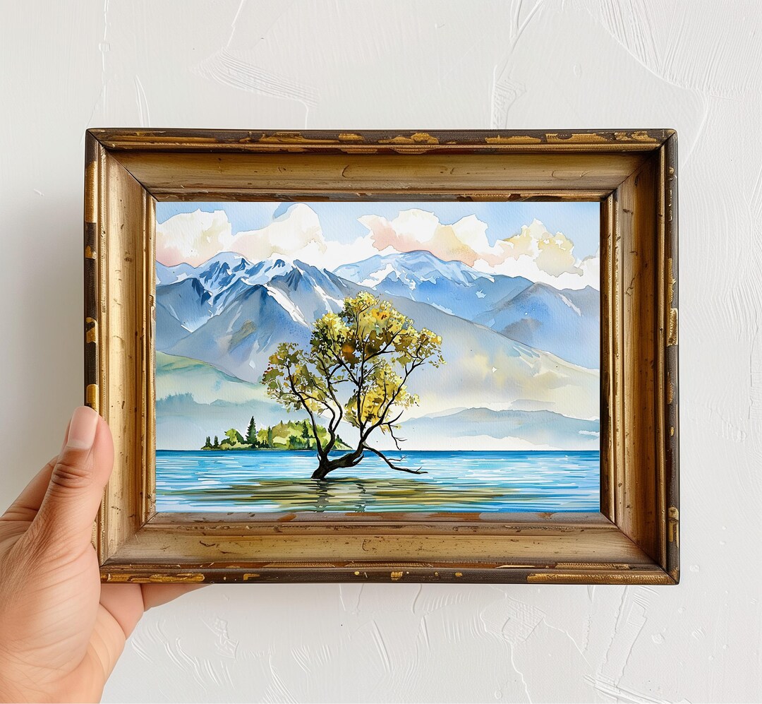 Lake Wanaka Tree Watercolor Print, New Zealand Wall Art, Mountain ...