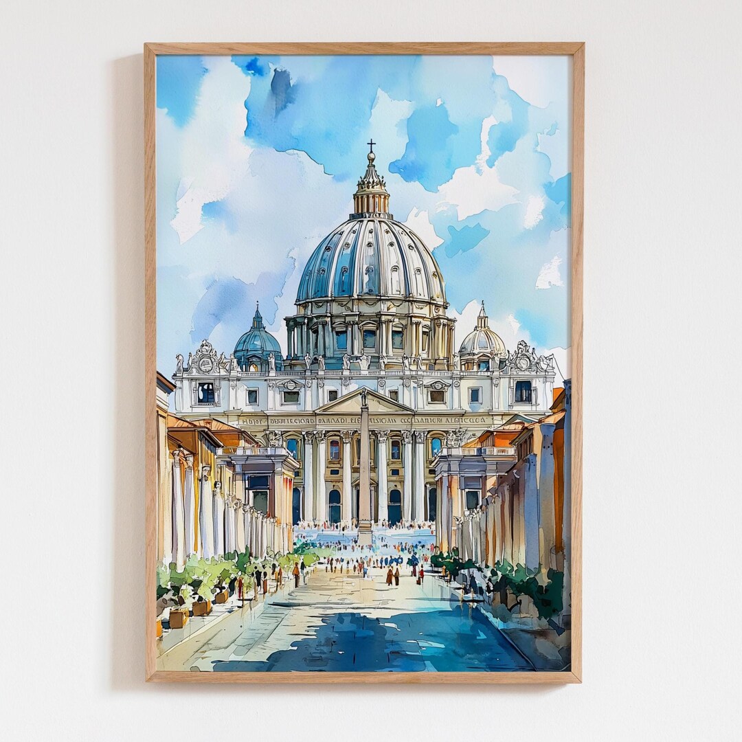 St Peters Basilica Rome Vatican Watercolor Art Print Poster - Vatican ...