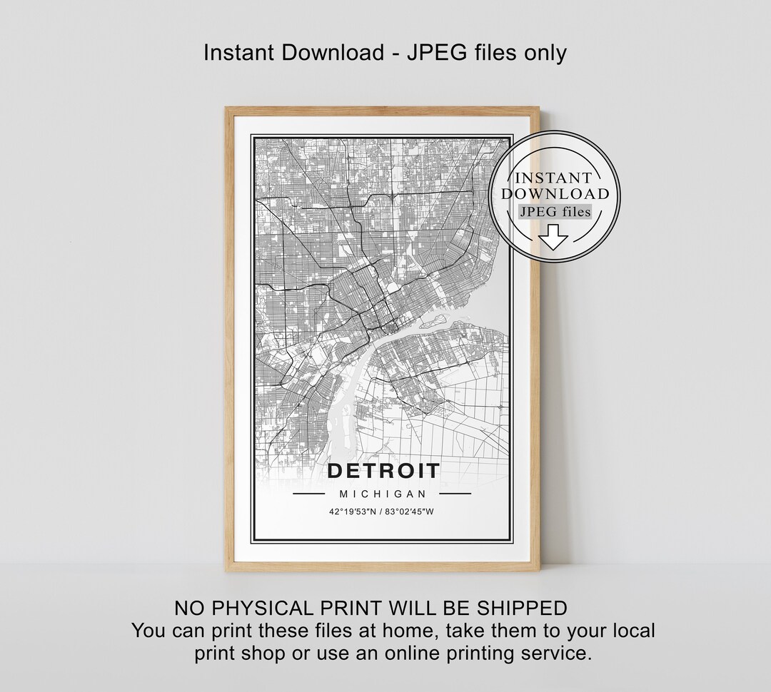 Detroit Map, Detroit Map Print, Detroit Print, Detroit Map Poster ...