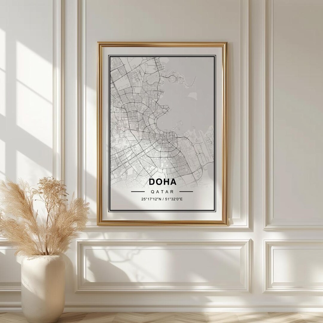 Doha Qatar Map Art Print Poster - Qatar Travel Gift Keepsake, Doha ...