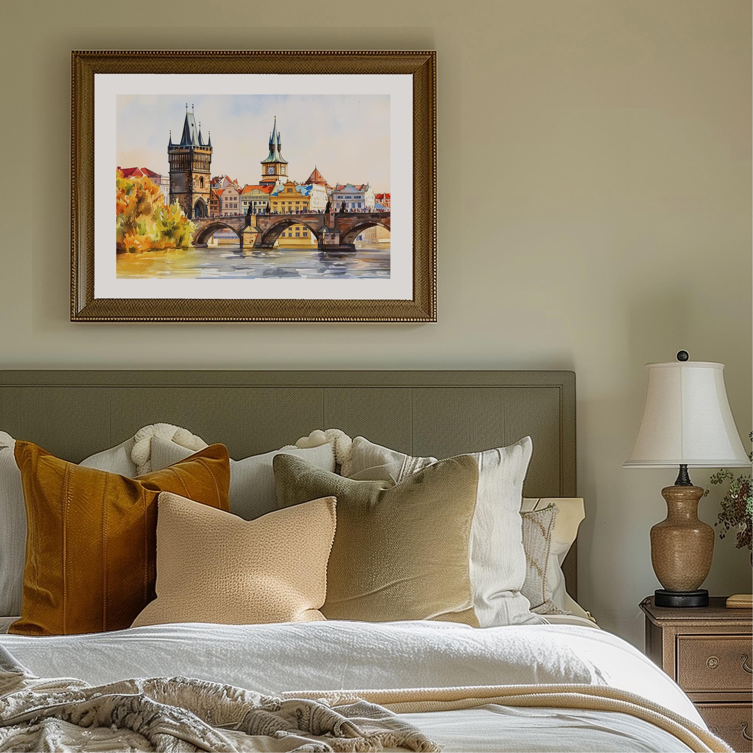 Charles Bridge Prague Watercolor Art Print, Historic European City Wall ...