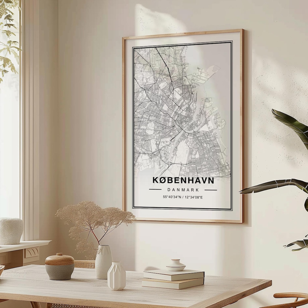Copenhagen Map Art Print Poster - Denmark Personalized Travel Keepsake ...
