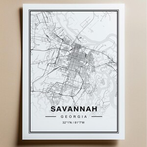 Savannah Georgia Map Art Print Poster - Georgia Travel Gift Keepsake ...