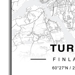Turku Map Black and White - Etsy
