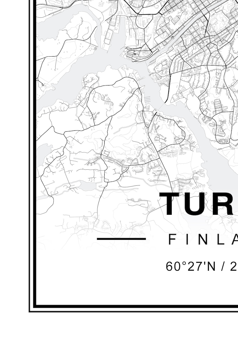 Turku Map Black and White | Etsy