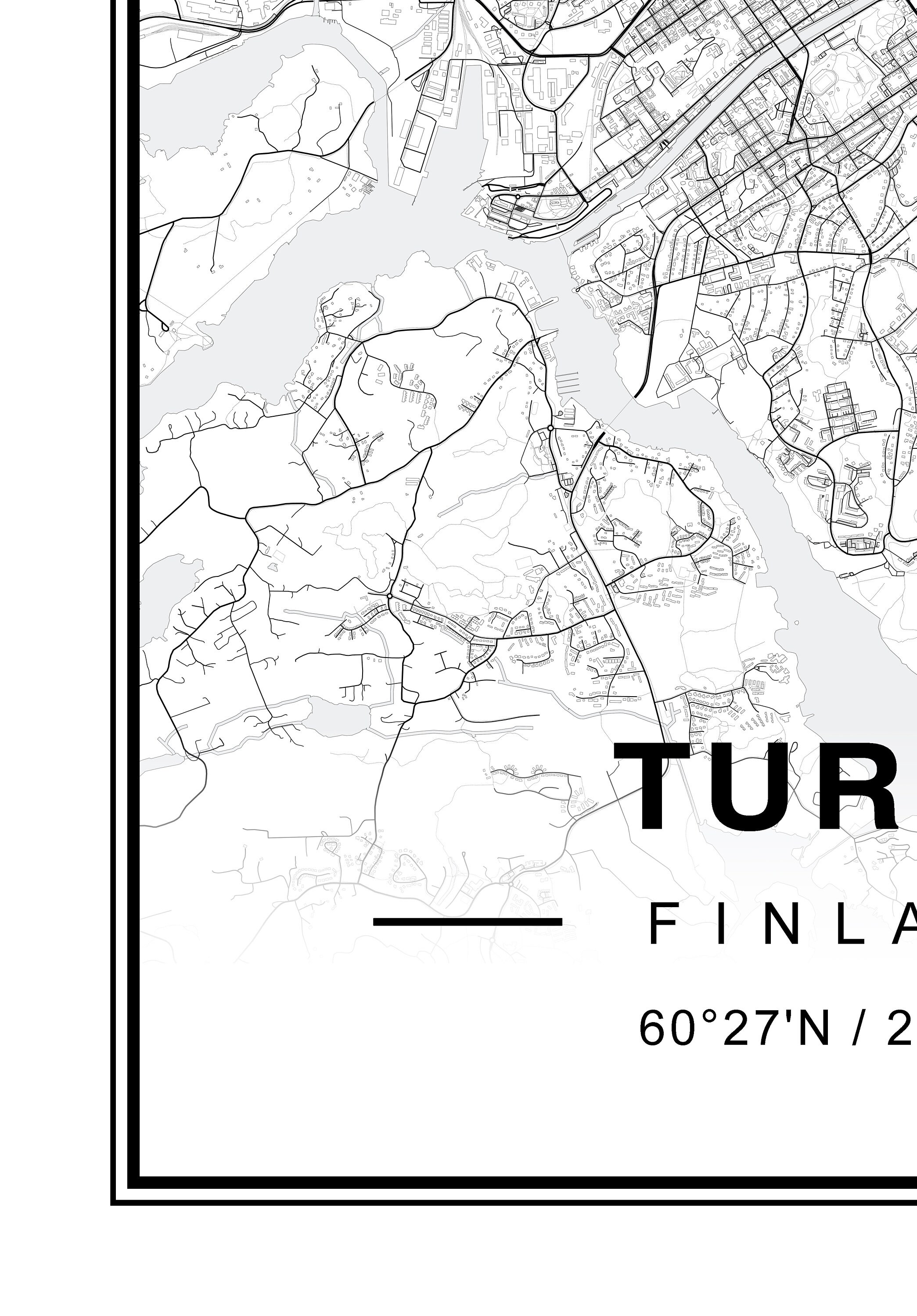 Turku Map Black and White | Etsy