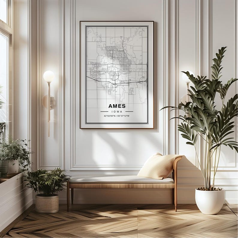 Ames Iowa Map Art Print Poster - Iowa Travel Gift Keepsake, Ames IA ...