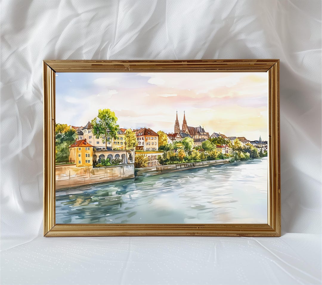Basel Switzerland Watercolor Print, Cityscape Wall Art, Skyline ...