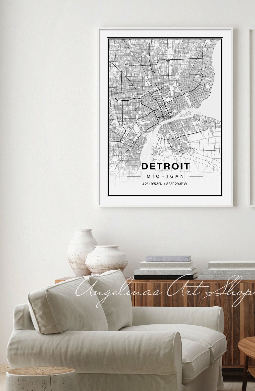 Detroit Michigan map | Etsy