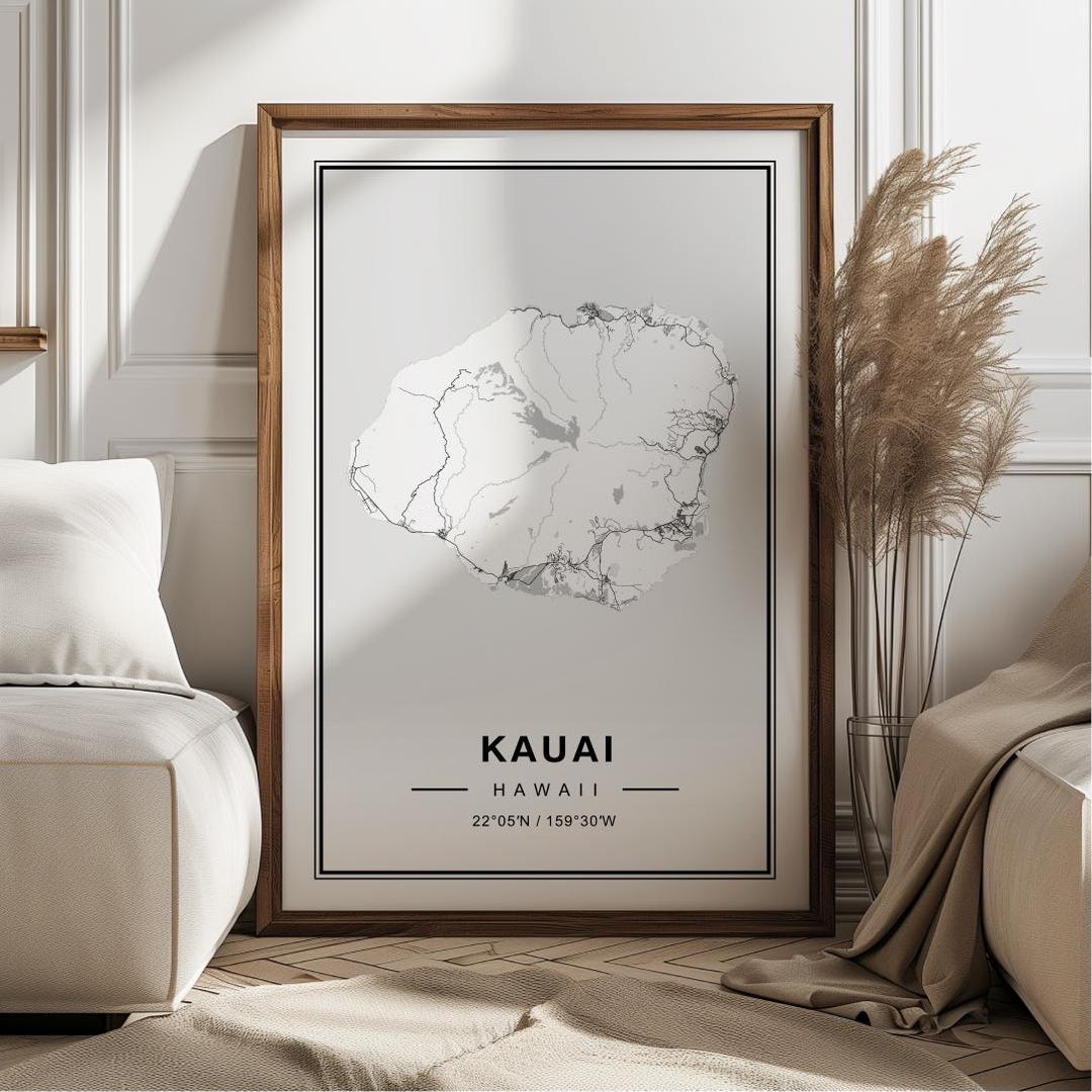 Kauai Hawaii Map Art Print Poster - Hawaii Travel Gift Keepsake, Kauai ...