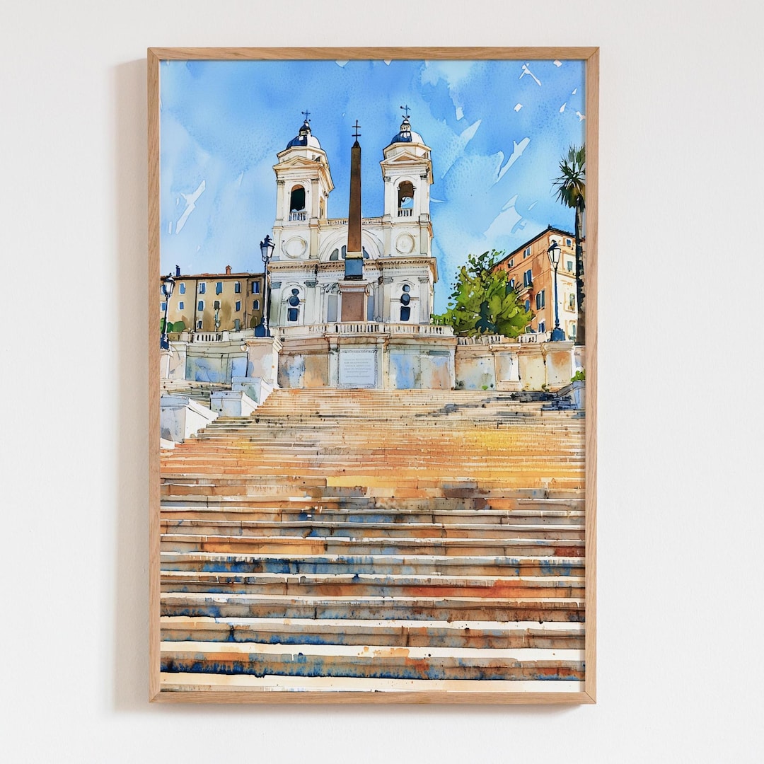 Spanish Steps Rome Watercolor Print, Italian Landmark Wall Art, Rome ...