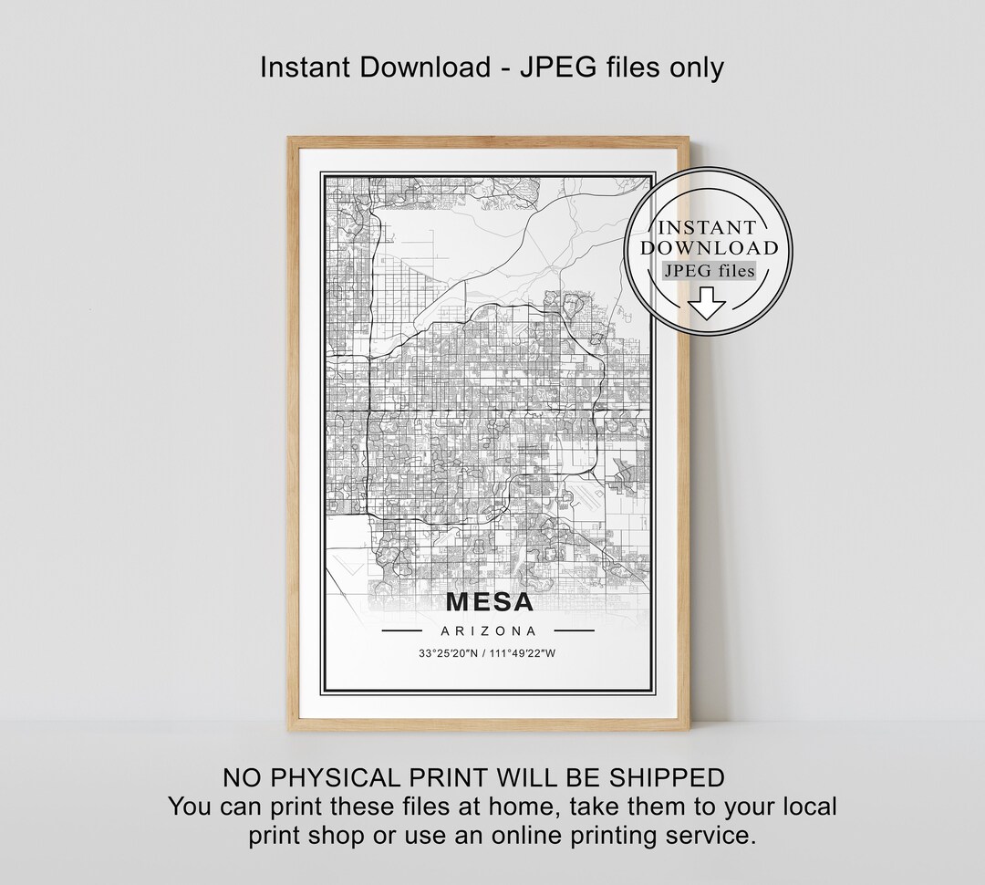 Mesa Map, Mesa Map Print, Mesa Print, Mesa Map Poster, Mesa AZ Map ...